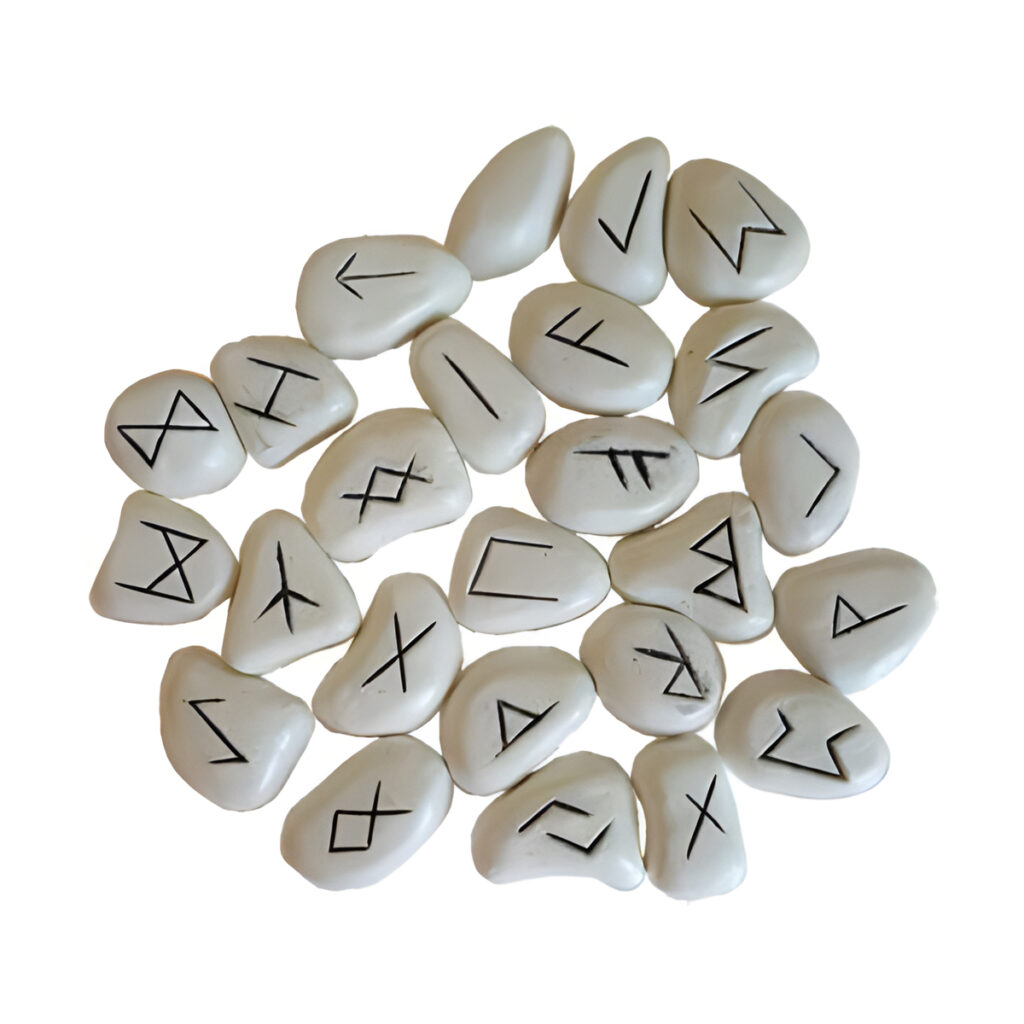 White Resin Rune Set - 25 Elder Futhark Stones in Velveteen Bag