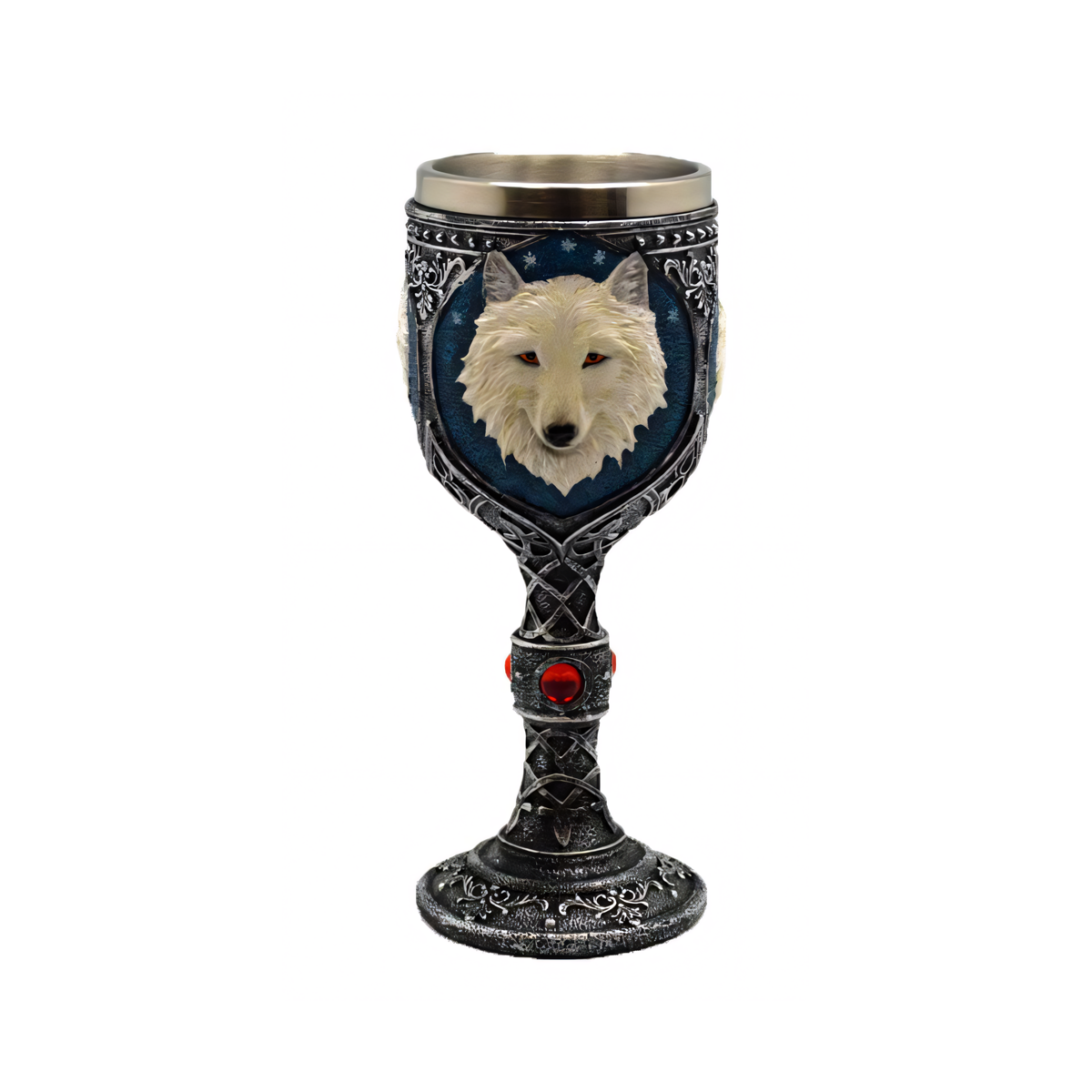 Elegant 7.5 White Wolf Chalice - Hand-Painted Wine Goblet