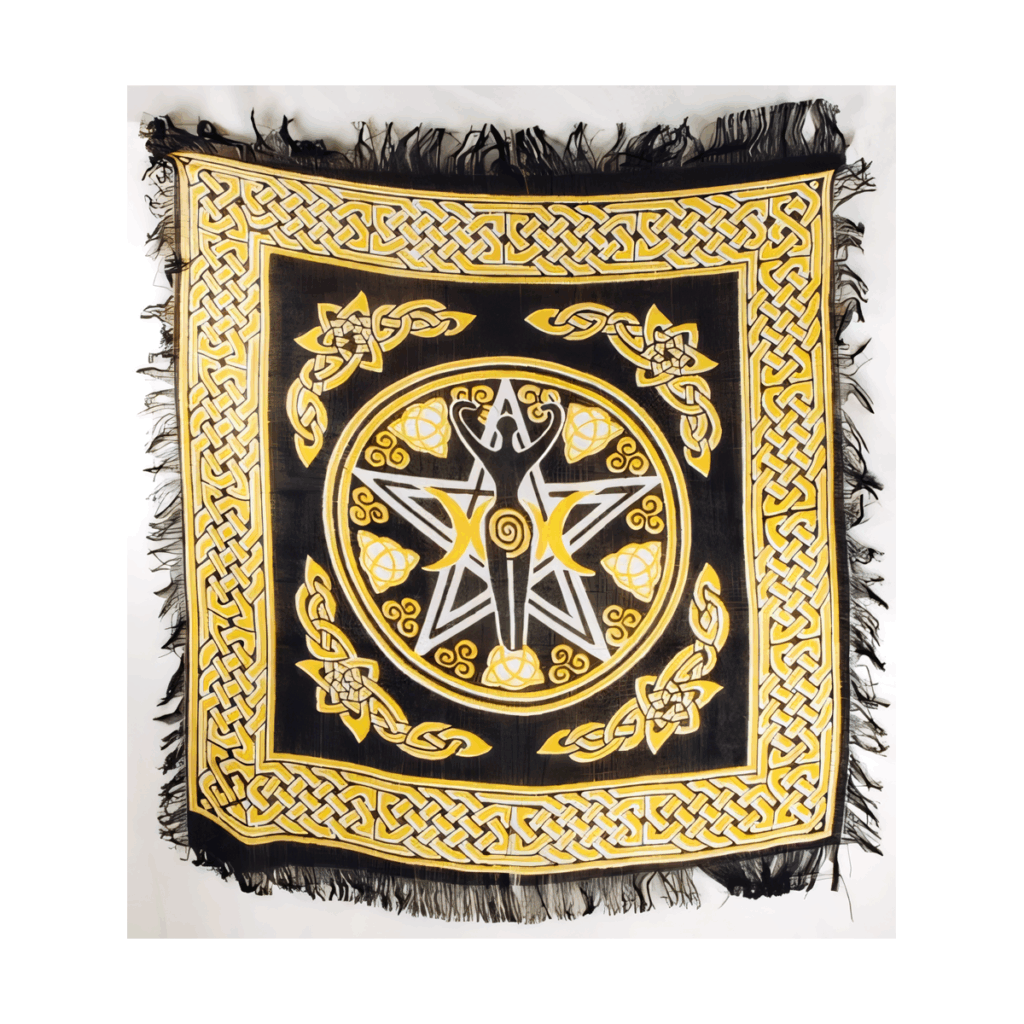 Vibrant Pentagram Altar Cloth with Goddess & Triple Moon Symbol